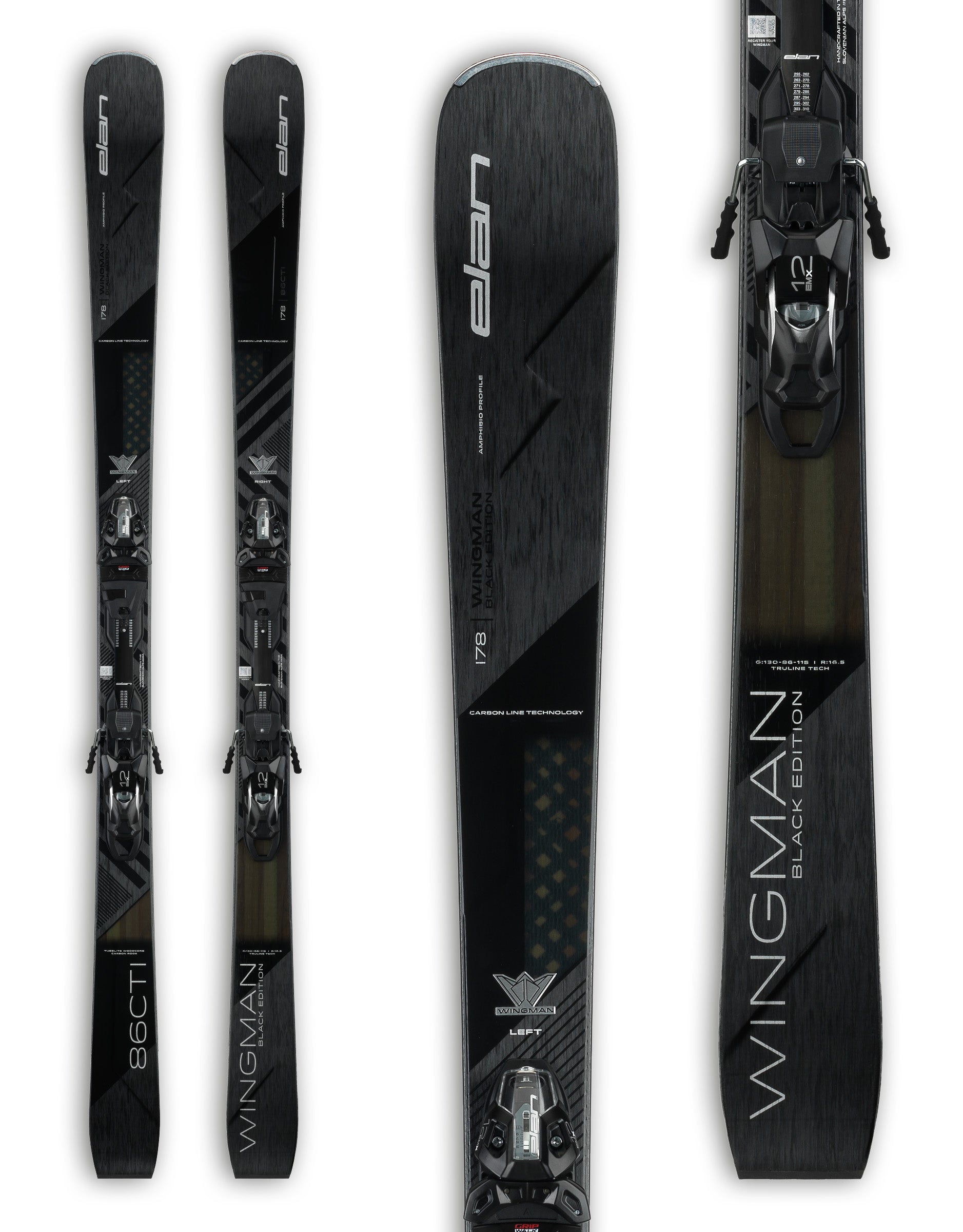 Elan Wingman 86 CTi Black Edition Skis + EMX 12 Bindings 2025 ...